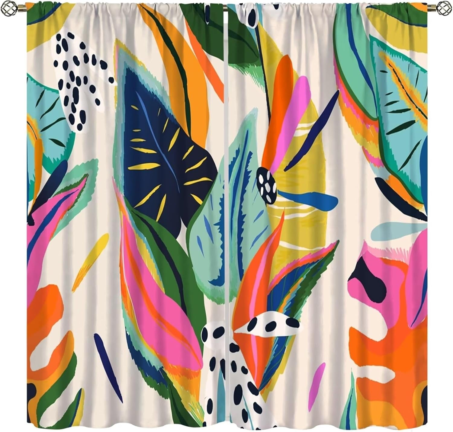 Boho Abstract Window Curtains Mid Century Rod Pocket Modern Leaves ...