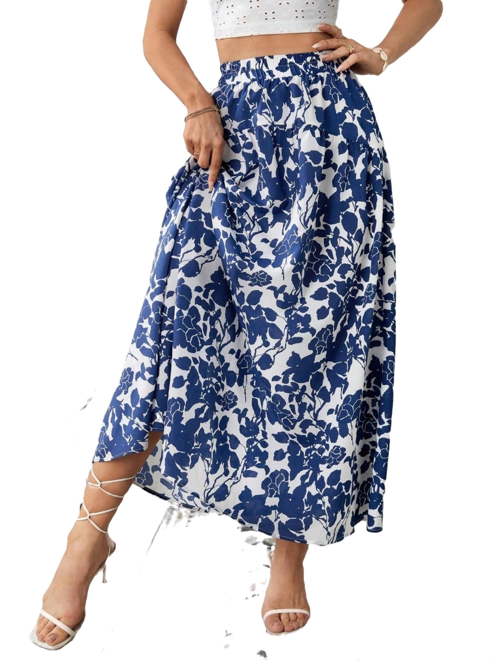 Boho All Over Print Flared Skirts Blue and White Women Skirts - Walmart.com