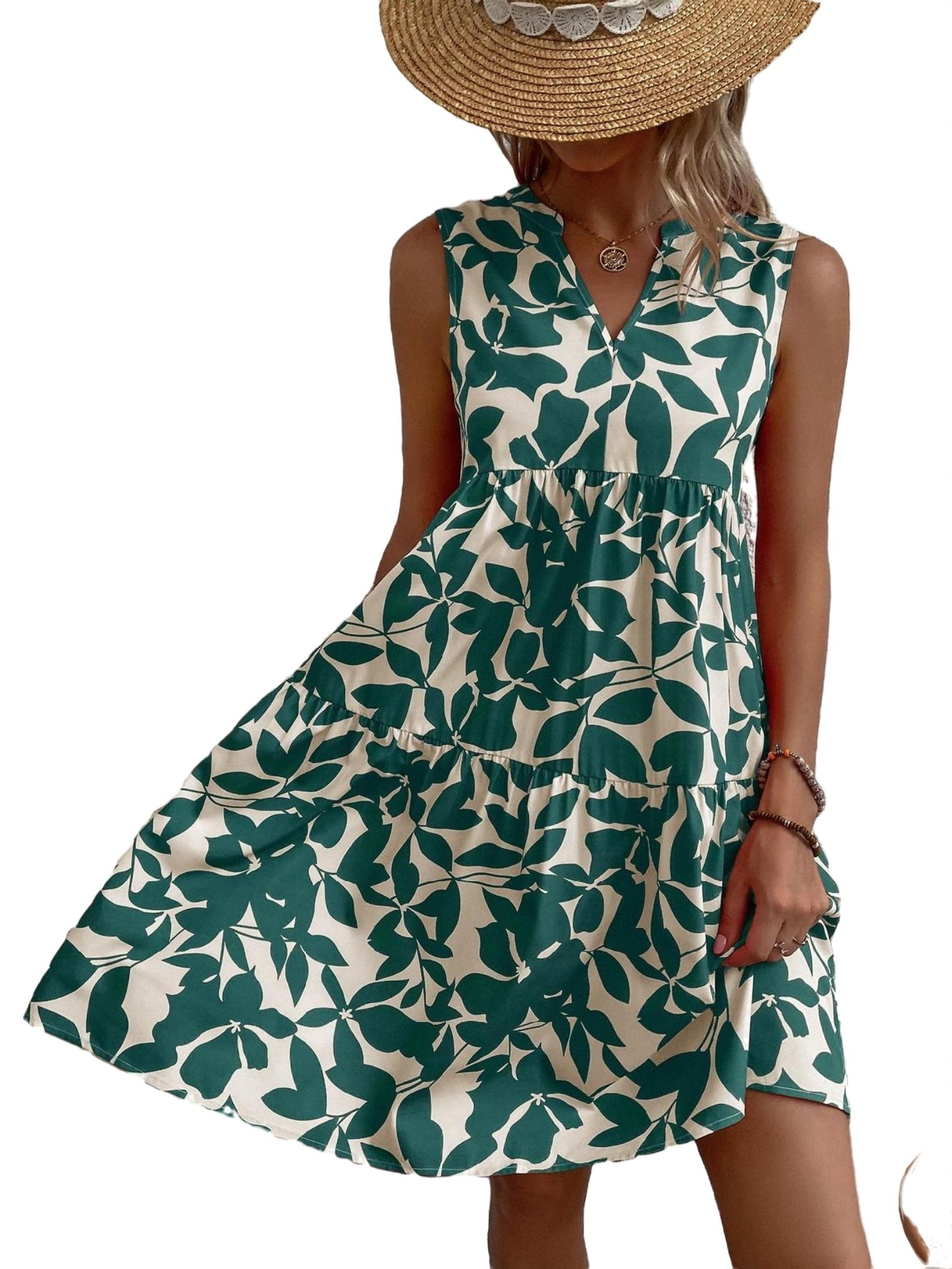 Boho All Over Print Smock Dress Notched Neck Multicolor Women Dresses ...