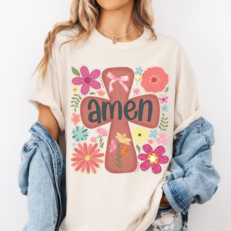 Boho Amen Christian T-Shirt, Floral Easter Faith Tee, Bible Verse Shirt ...