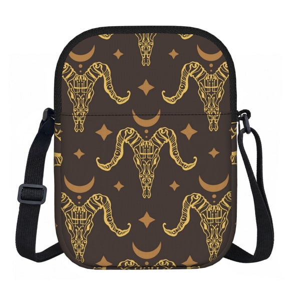 Boho Animal Goat Skull Zipper Crossbody Bag Everyday Travel Pouch ...
