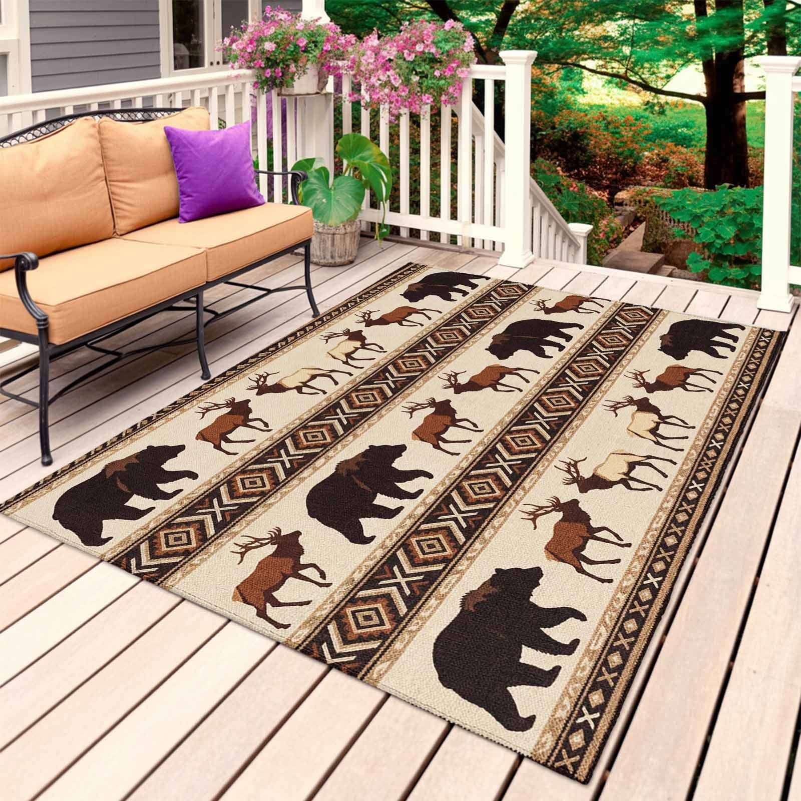 Boho Animals Outdoor Rug for Patio/Deck/Porch, Non-Slip Large Area Rug ...