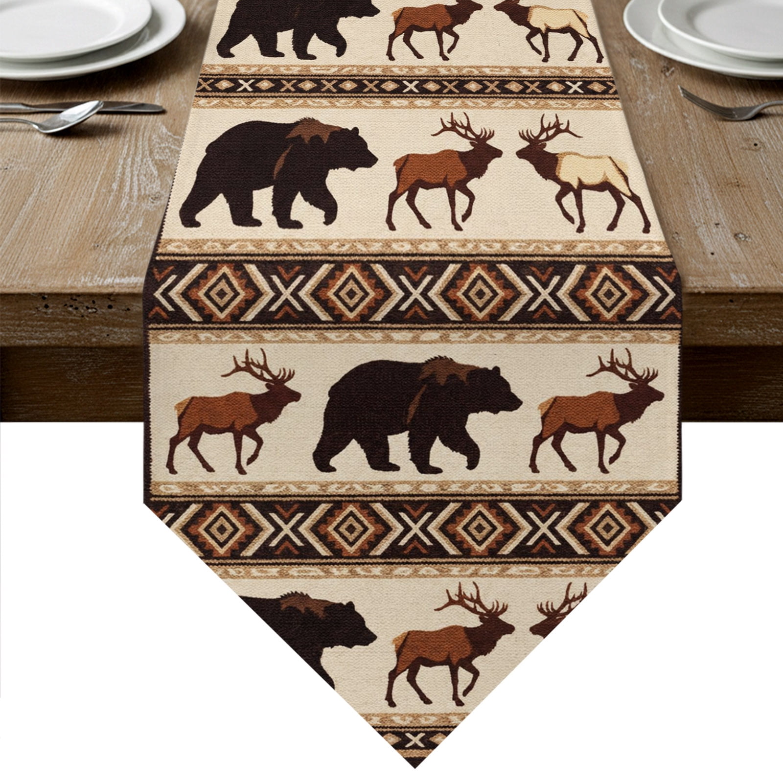 Boho Animals Table Runner Linen Burlap Table Runner 72 Inches Long ...