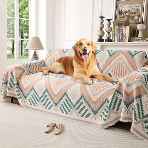 Boho Anti-Slip Couch Cover Soft Pet-Friendly Sofa Cover for Dog ...