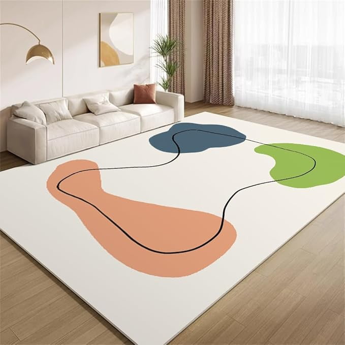 Boho Anti-Slip Rug, Black Lines Simple Rug, Modern Abstract Colorful ...
