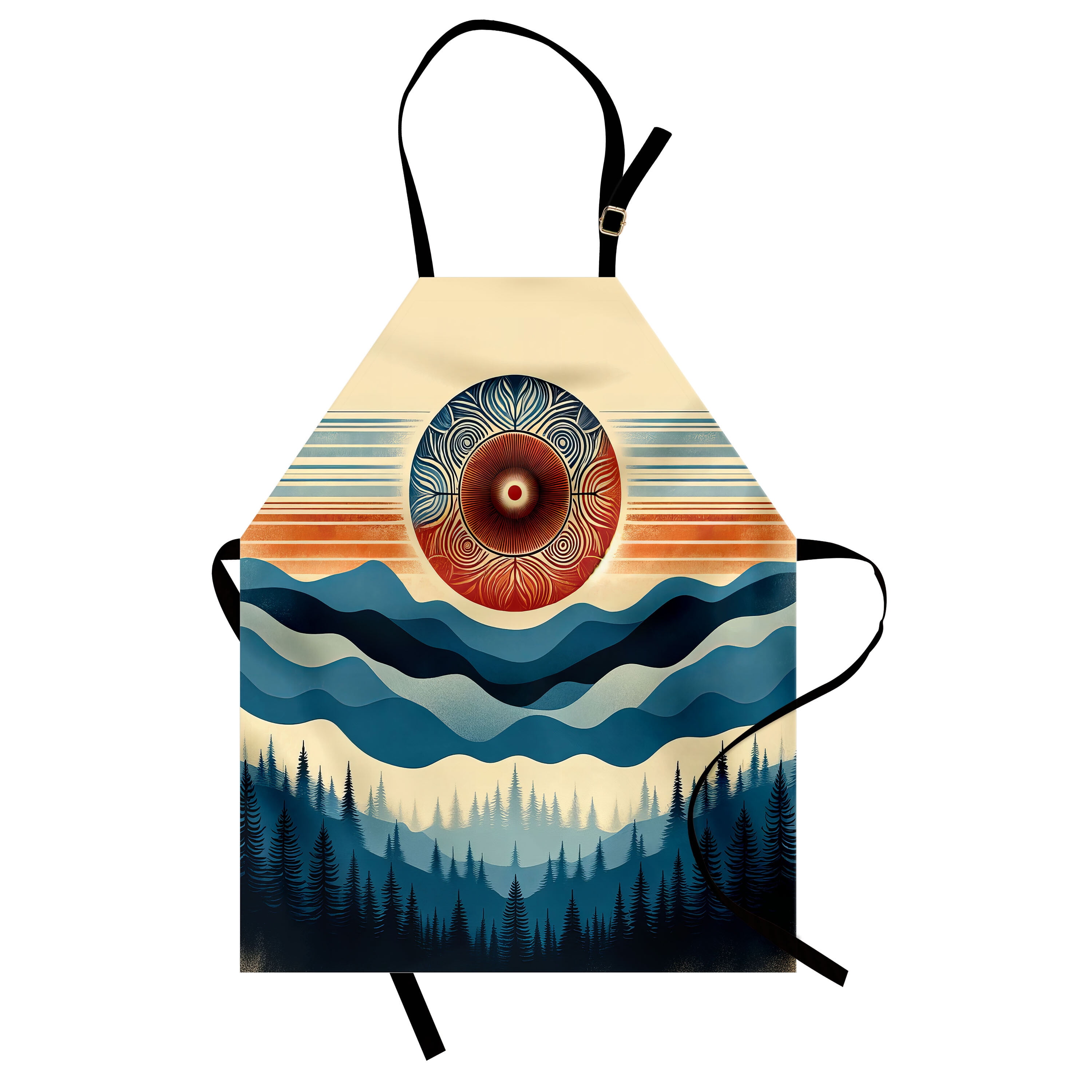 Boho Apron, Mid Century Wilderness with Ombre Mountain Scenery Woods ...