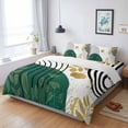 Boho Arch Black Stripes Abstract Leaf King Size Bed Set,Dark Green ...
