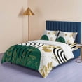 Boho Arch Black Stripes Abstract Leaf Queen Size Bed Set,Dark Green ...