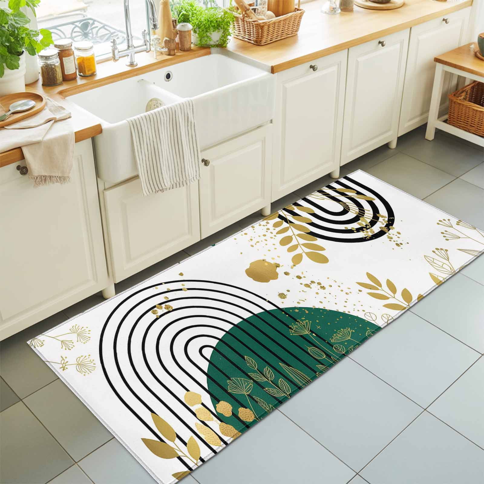 Boho Arch Black Stripes Abstract Leaf Rectangle Area Rug 2x6ft,Living ...