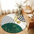 Boho Arch Black Stripes Abstract Leaf Round Rug 3ft Dark Green Color ...