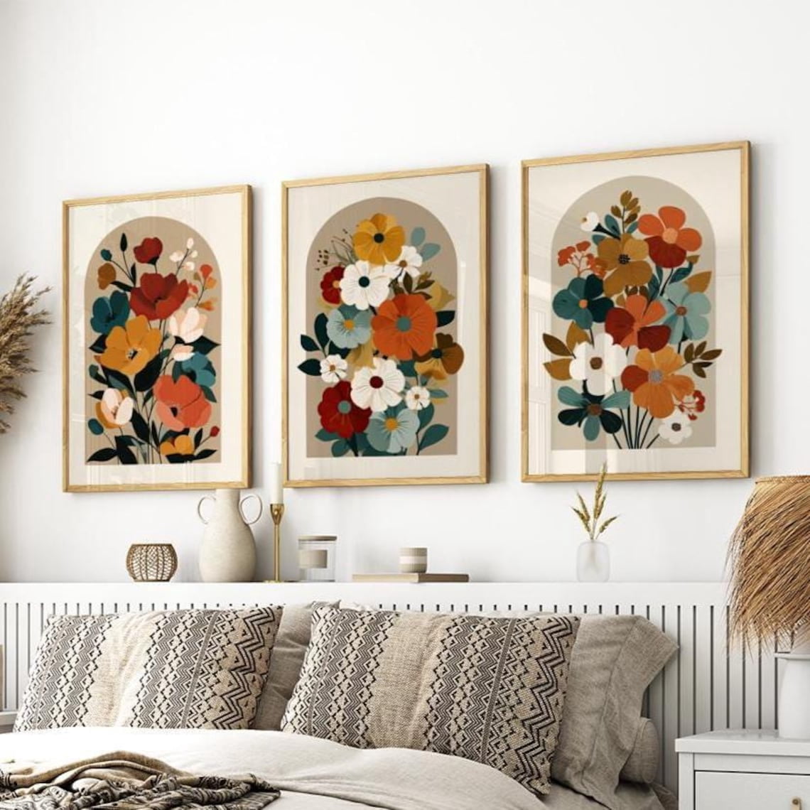 Boho Arch Flowers Wall Art Wildflowers Botanical Terracotta Minimalist ...