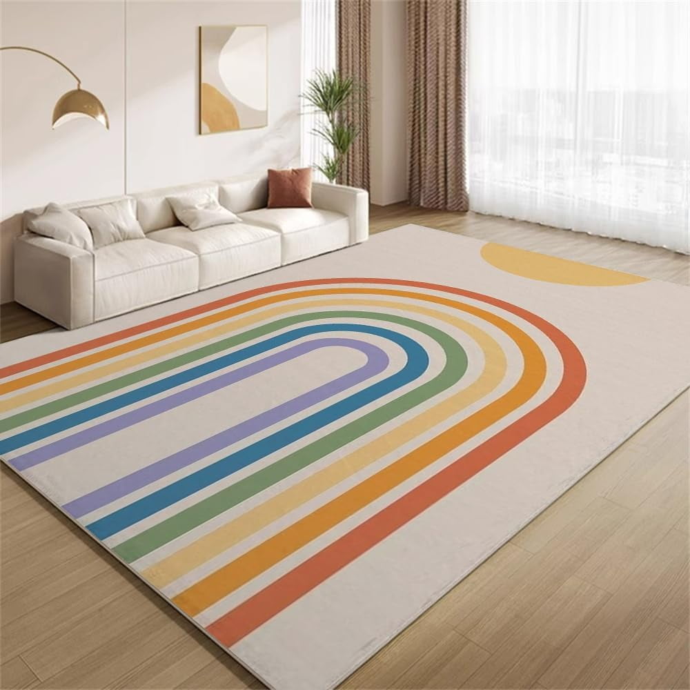 Boho Arch Lines Rug 5x7ft Area Rugs Modern Rainbow Stripes Rugs Non ...