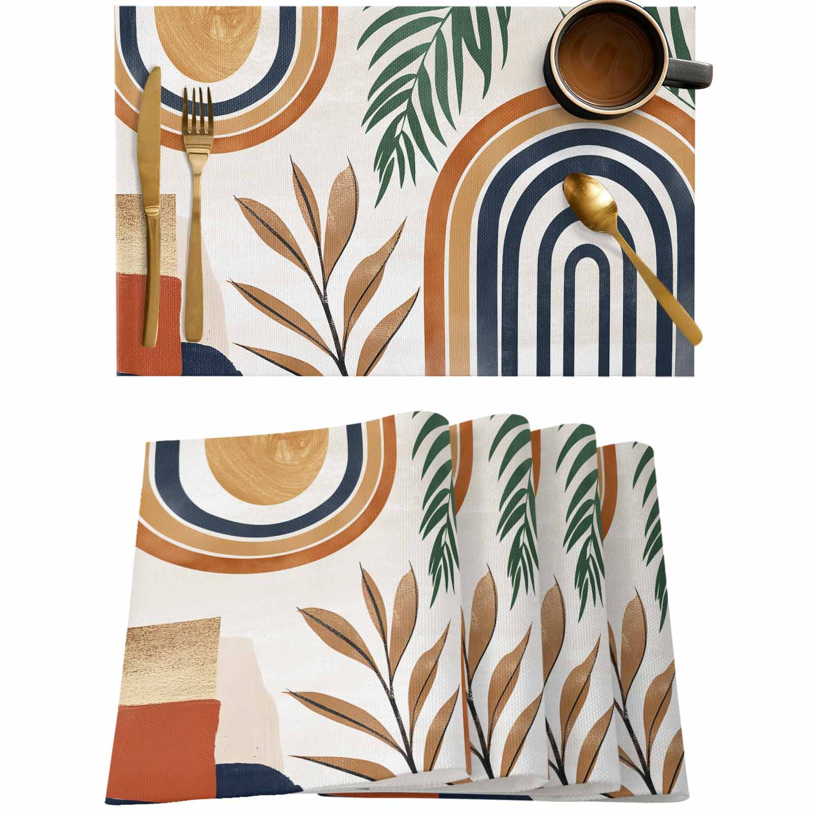 Boho Arch Sun Tropical Leaves Placemats Set of 4,Wipeable Washable ...