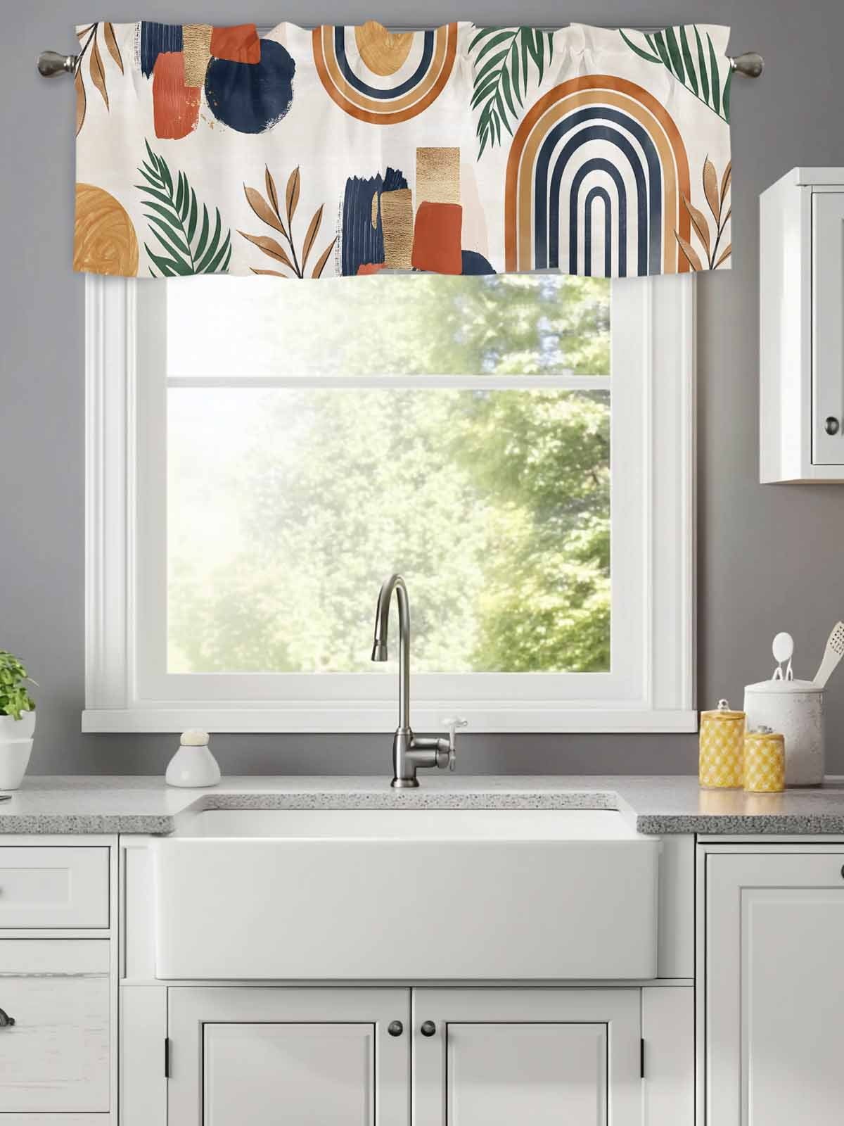 Boho Arch Sun Tropical Leaves Valances for Windows,Kitchen Valance Rod ...