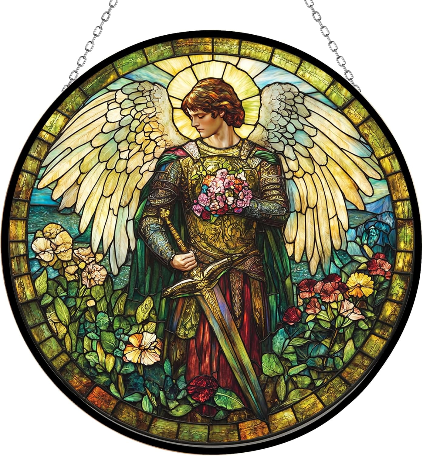 Boho Archangel Michael Stained Glass Window Hanging Suncatcher Stained ...