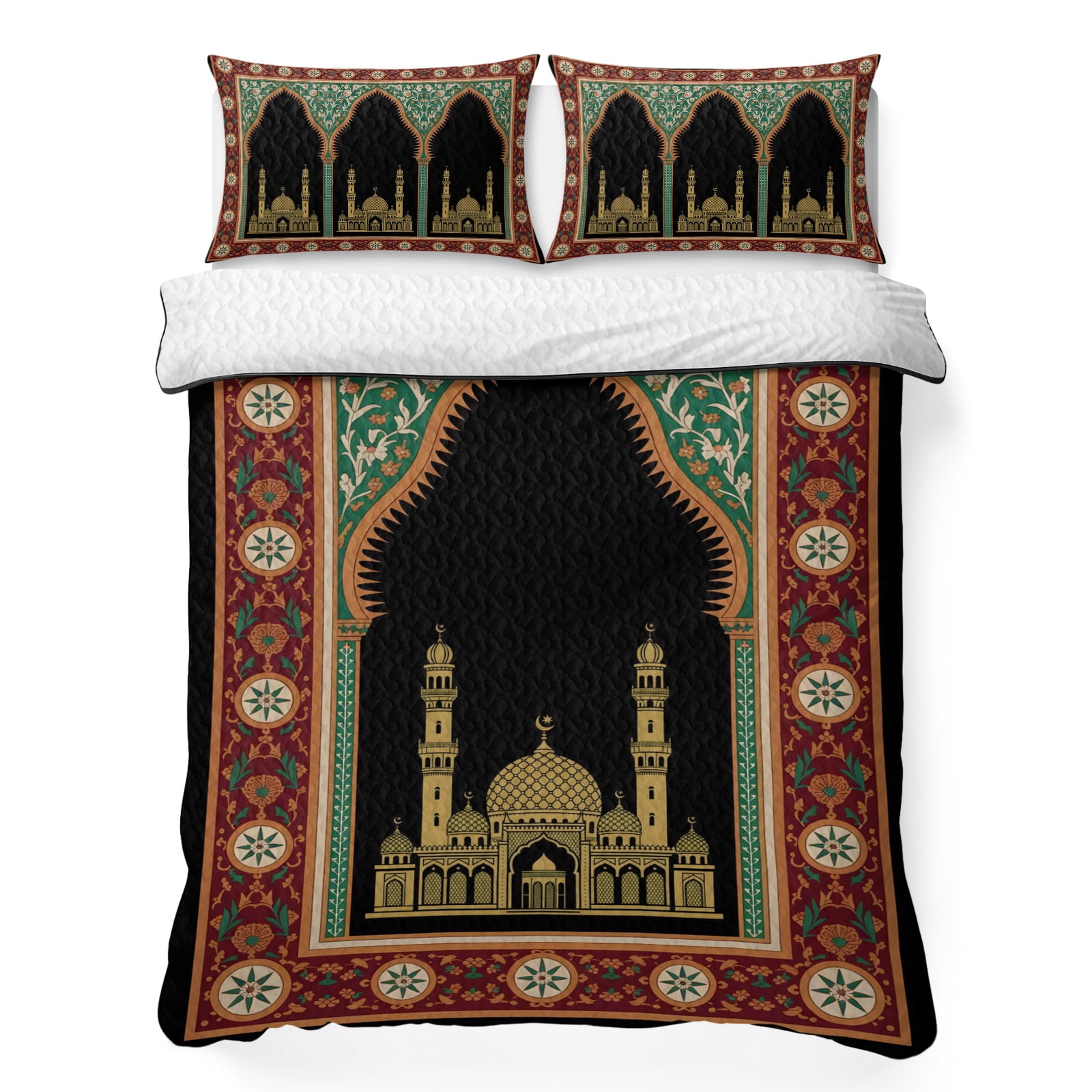 Boho Architecture 3 Piece Quilt Bedding Set with 2 Pillow Shams, Folk ...