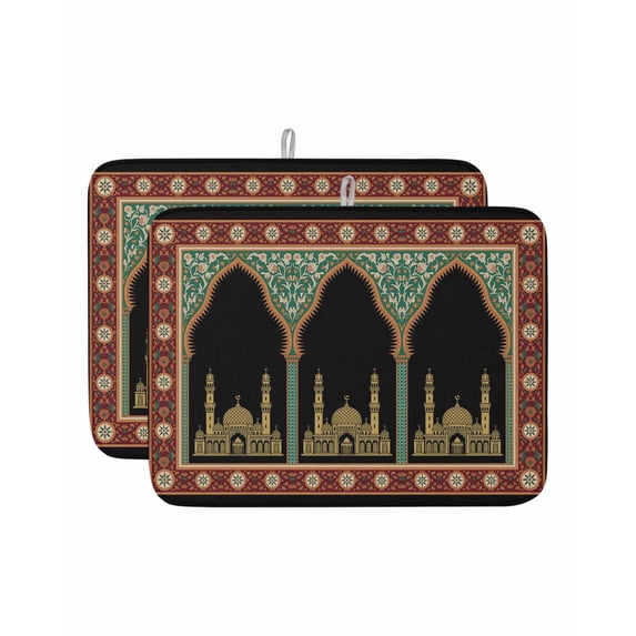 Boho Architecture Dish Drying Mat 18x24 inch Folk Twin Arches Black Sky ...