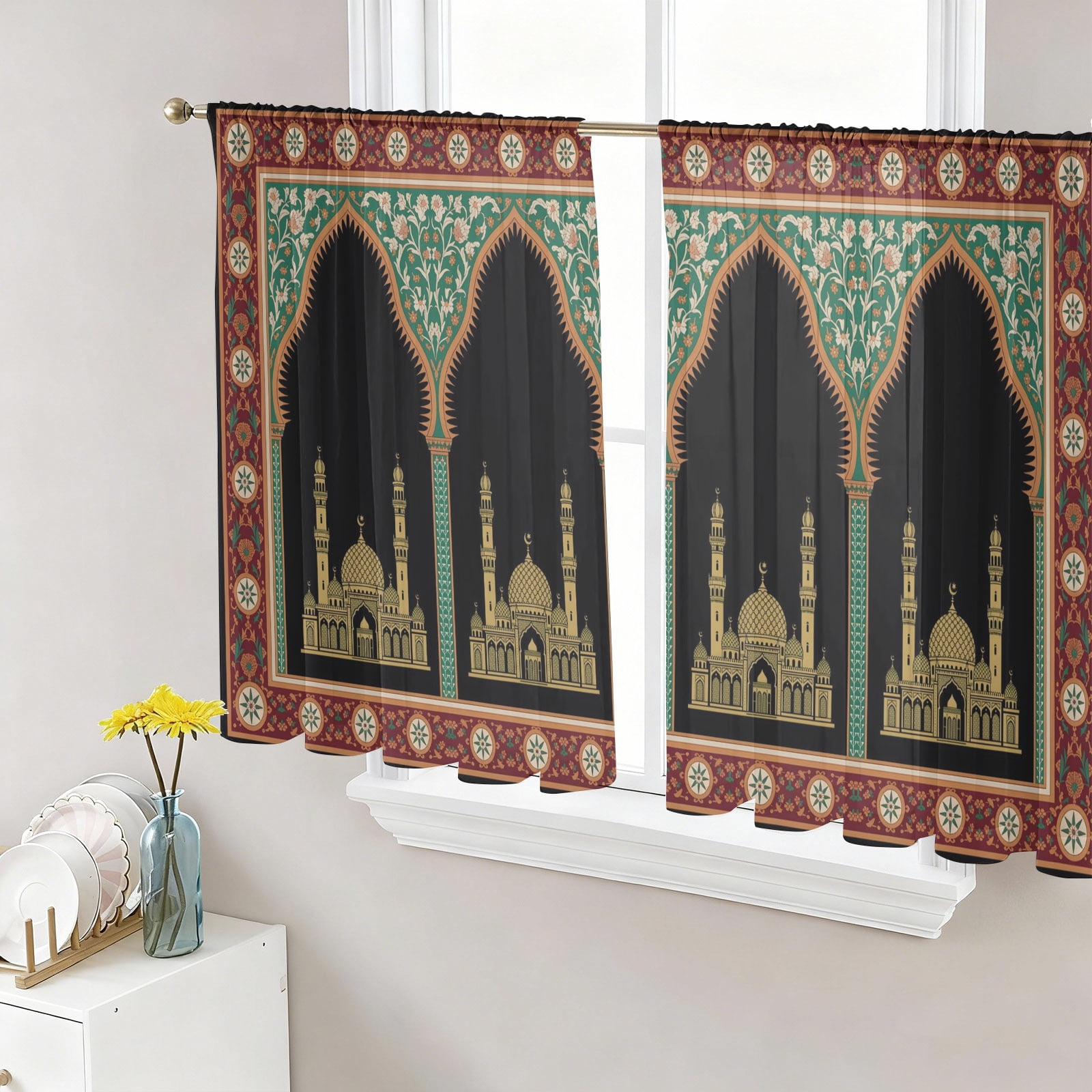 Boho Architecture Sheer Curtains for Living Room Bedroom, Folk Twin ...