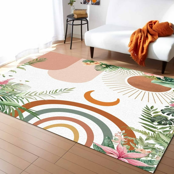 Boho Area Rug 2'7''x5' Boho Moon Sun Abstract Geometric Plant Leaves ...