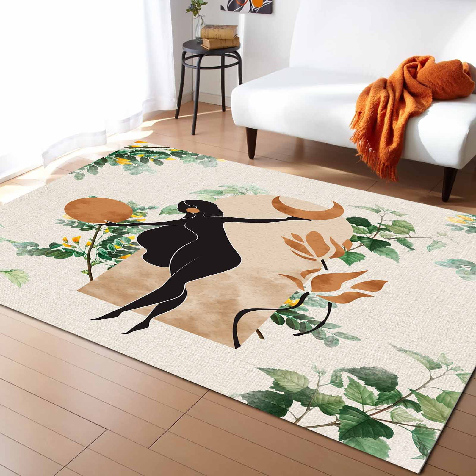 Boho Area Rug 2'x3' Boho Women Silhouette Plant Leaves Abstract ...
