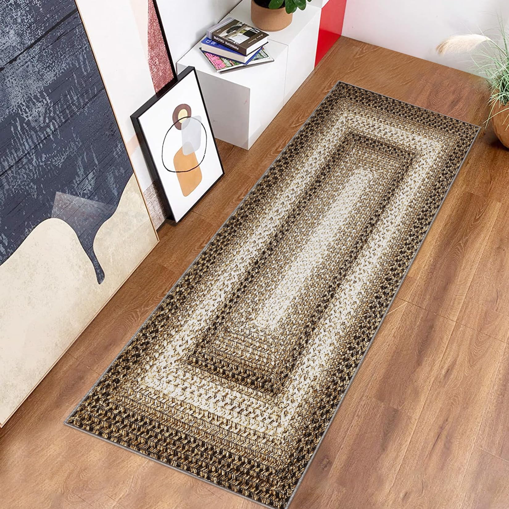 Boho Area Rug Small Throw Rugs Braided Print Door Mat Modern Geometric ...