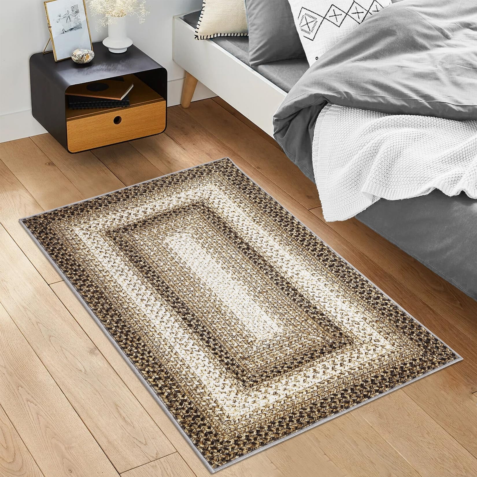 Boho Area Rug Small Throw Rugs Braided Print Door Mat Modern Geometric ...