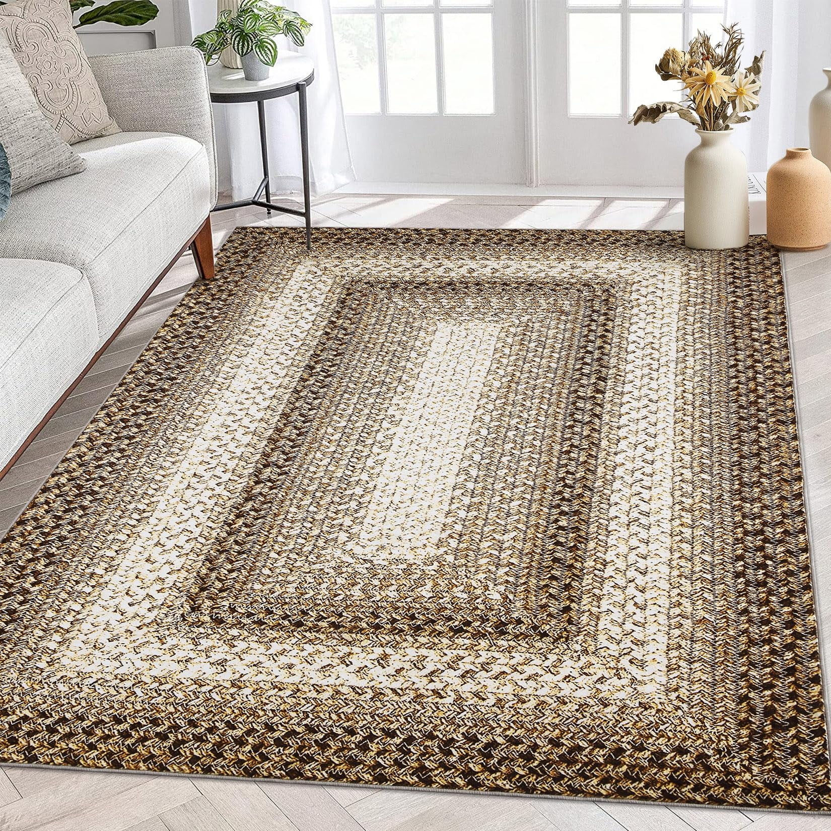 Boho Area Rug Small Throw Rugs Braided Print Door Mat Modern Geometric ...