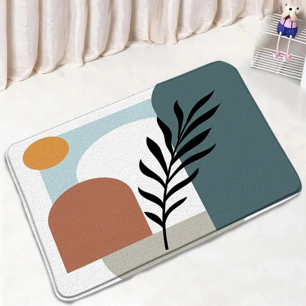 Boho Area Rug for Bedroom Living Room Decor Mid Century Abstract Leaf ...