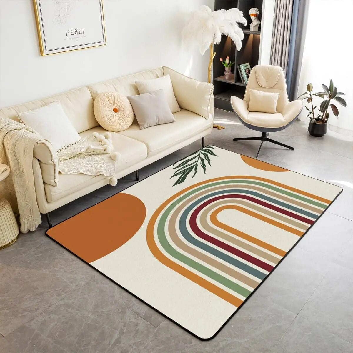 Boho Area Rug for Bedroom Living Room Decor Mid Century Abstract Leaf ...
