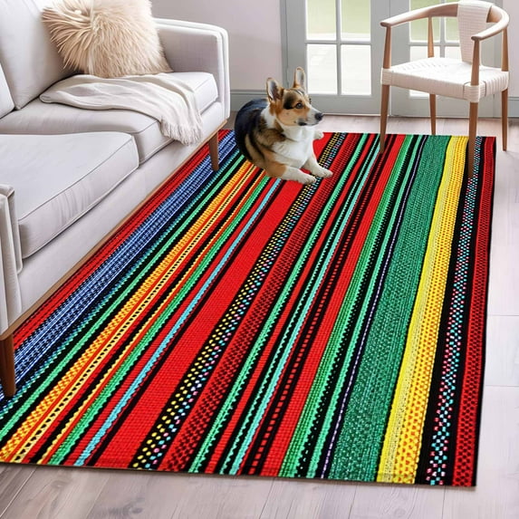 Boho Area Rugs 3x5 ft Bohemian Colorful Stripes Retro Abstract Rainbow ...