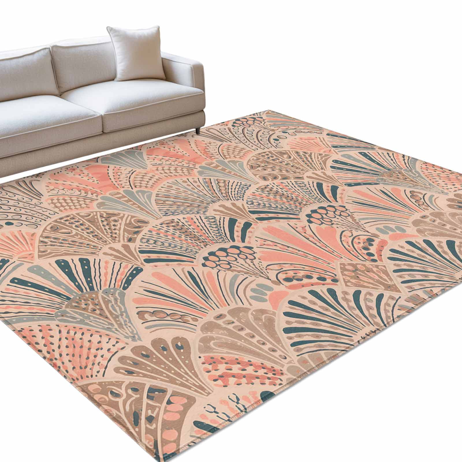 Boho Area Rugs 8x10ft Vintage Ocean Shell Floor Rug Non Slip Low Pile ...