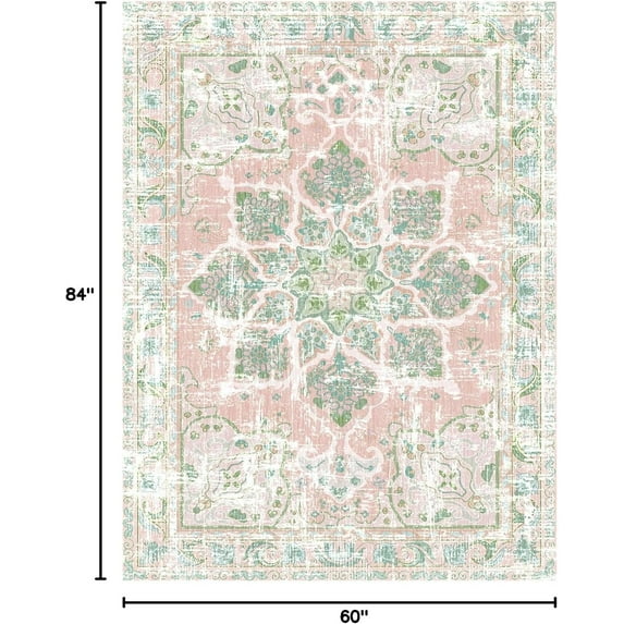 Boho Area Rugs Vintage Washable Neutral Modern Dusty Pink and Green 5x7 ...