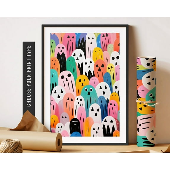 Boho Art Cute Ghosts Poster Colorful Decor Adorable Ghost Posters ...