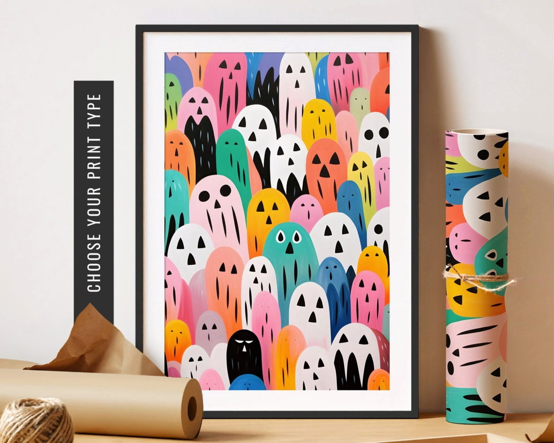 Boho Art Cute Ghosts Poster Colorful Decor Adorable Ghost Posters ...