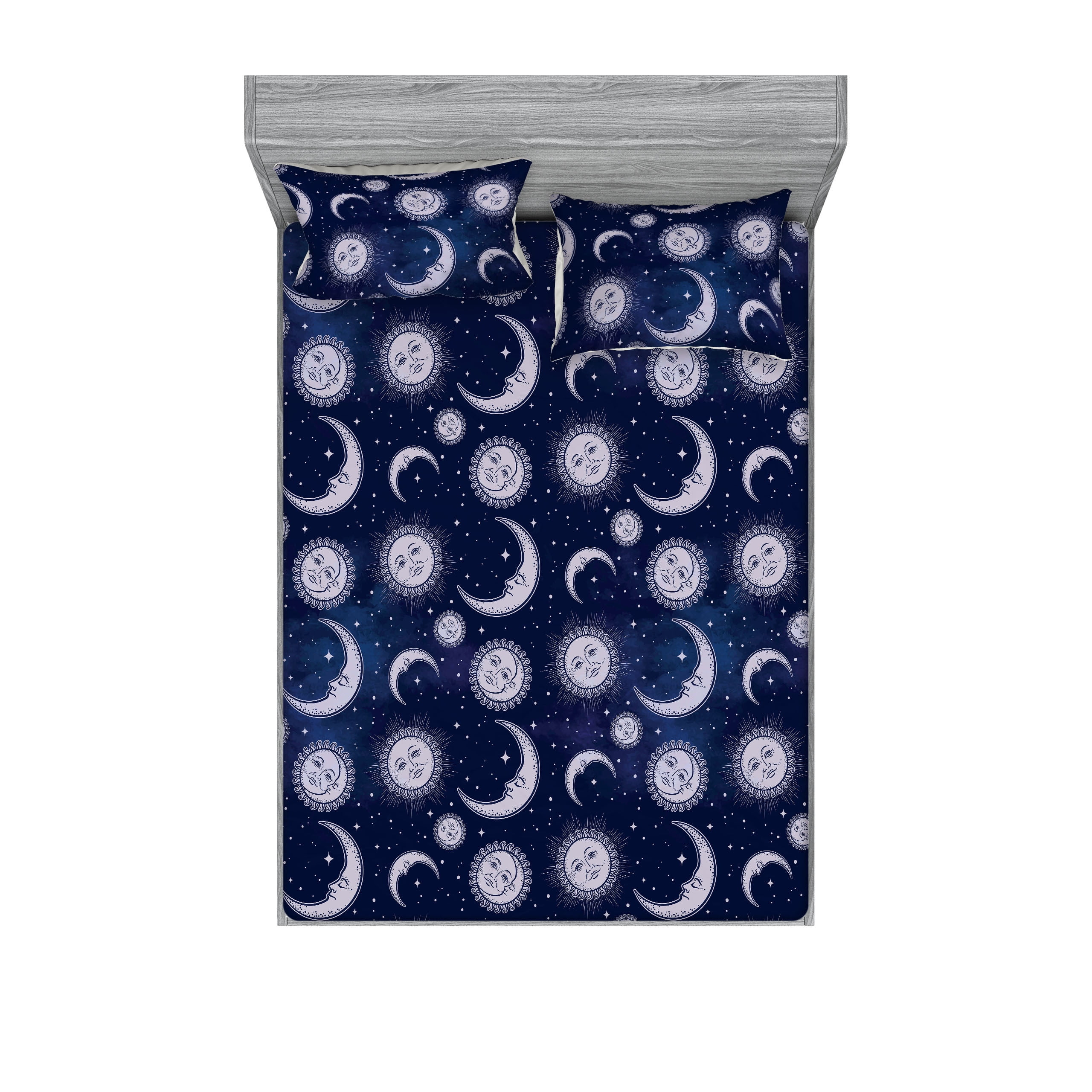 Boho Art Fitted Sheet & Pillow Sham Set, Astrology Inspired Sun and ...