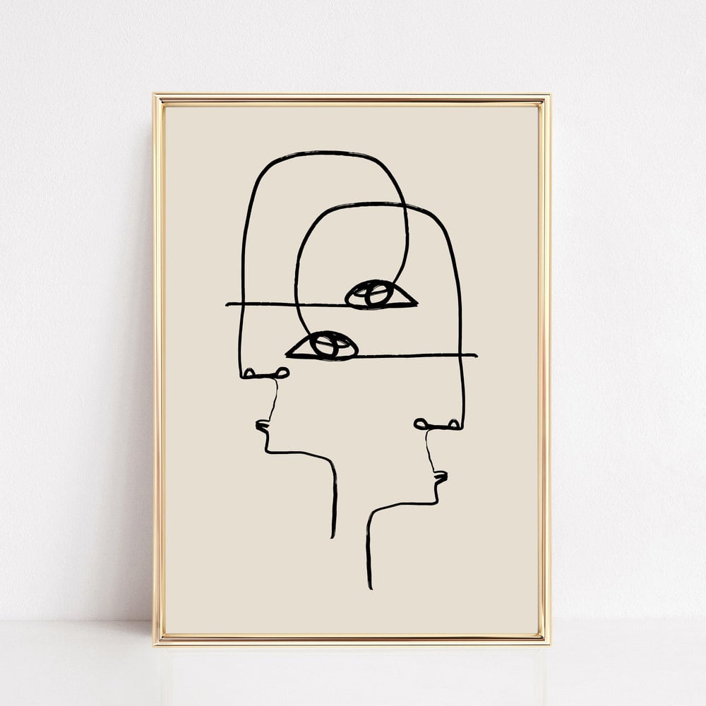 Boho Art, Neutral Wall Art, Abstract Face Line Print, Modern Print Wall ...