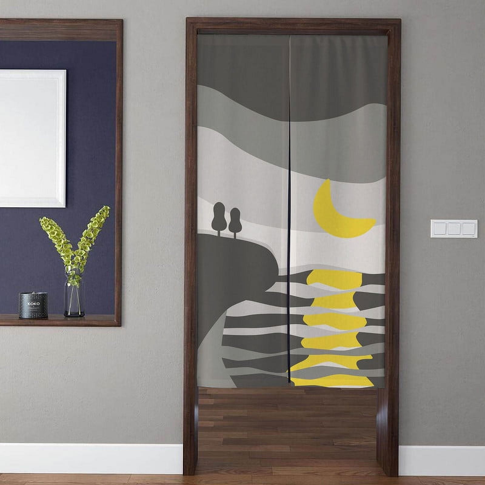 Boho Art Noren Door Curtains, Minimalist Black Gray Geometric Lines ...