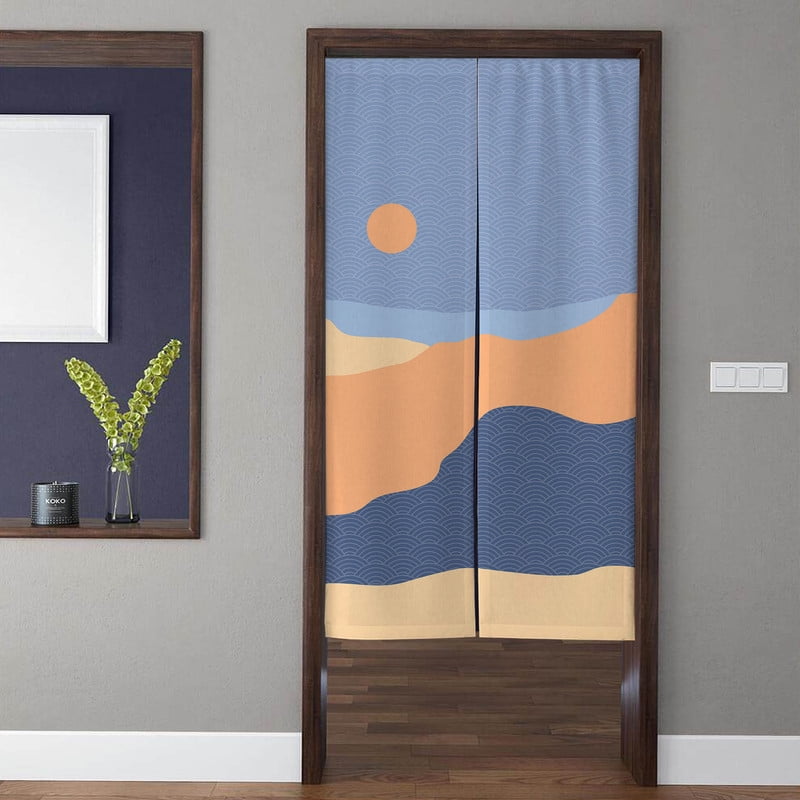 Boho Art Noren Door Curtains, minimalist line mountain Landscape ...
