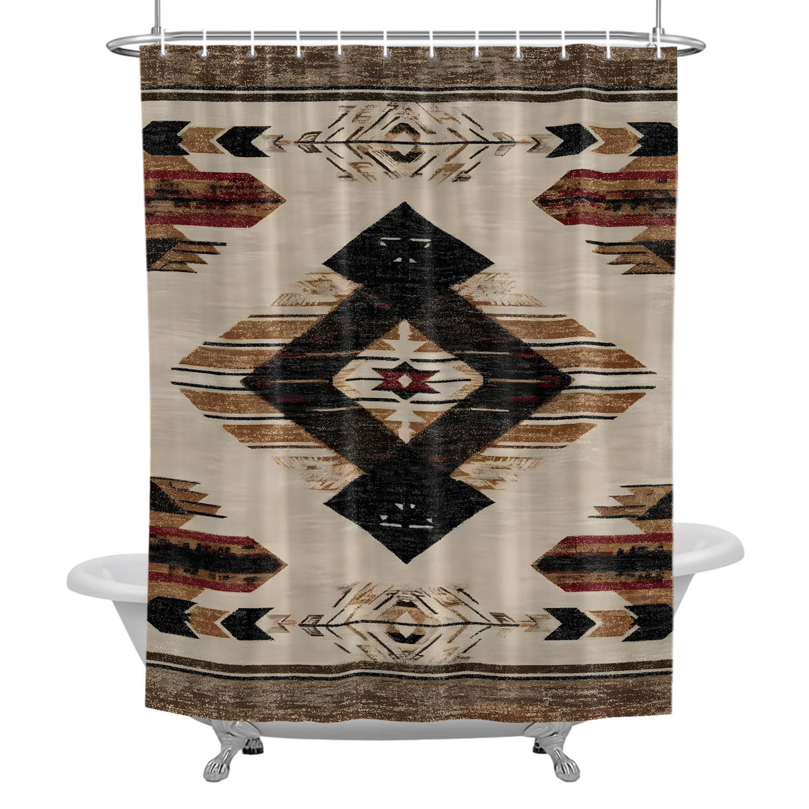 Boho Art Shower Curtain, Rustic Tribal Arrows Native Brown Waterproof ...