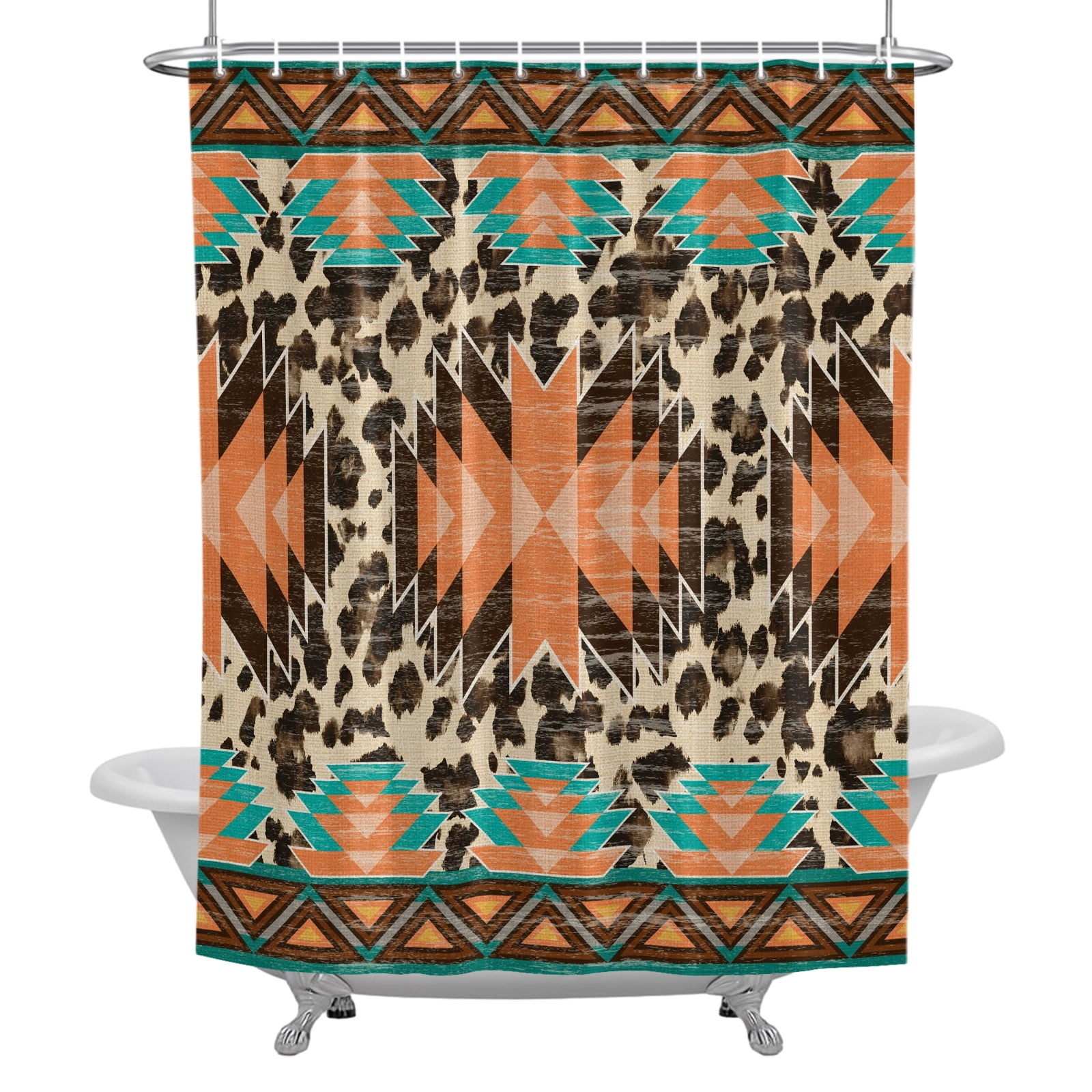 Boho Art Shower Curtain, Vintage Tribal Native Brown Turquoise ...