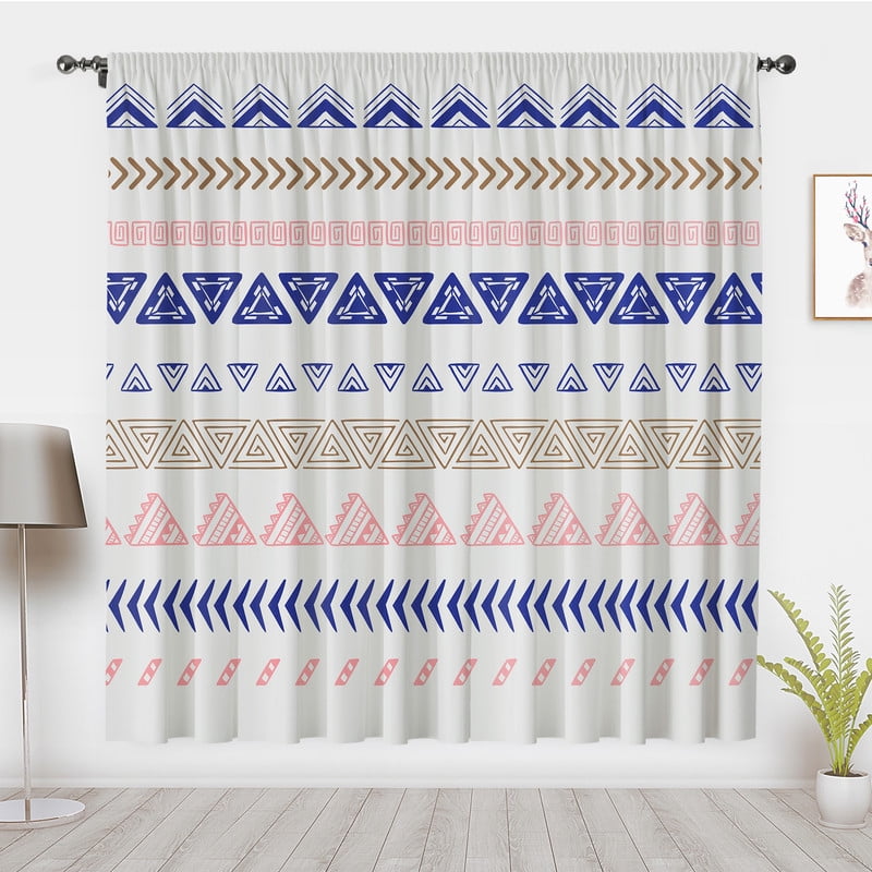 Boho Art Style Curtains, Retro Abstract Geometric Pattern Window ...