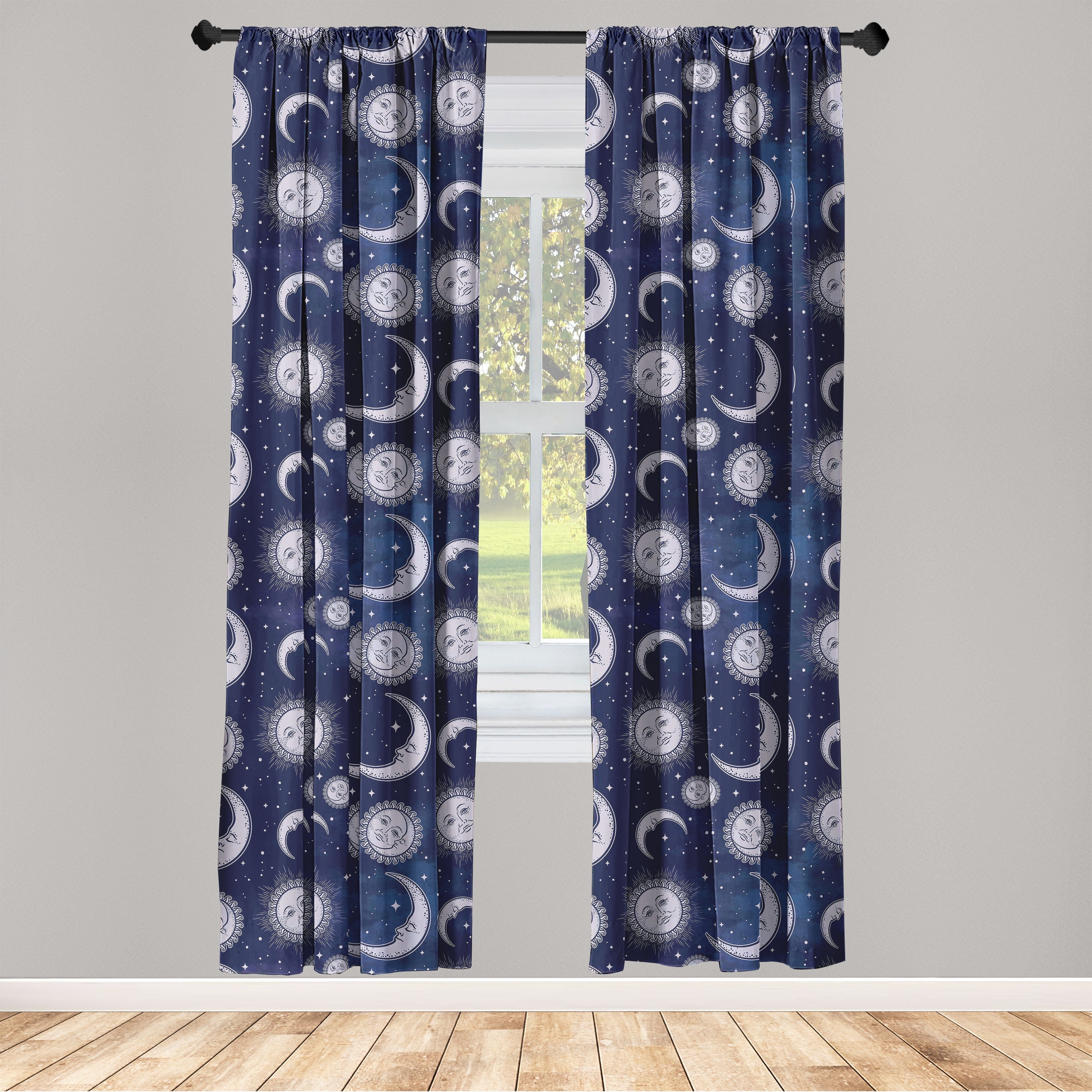 Boho Art Window Curtains, Astrology Inspired Sun and Moon Outer Space ...