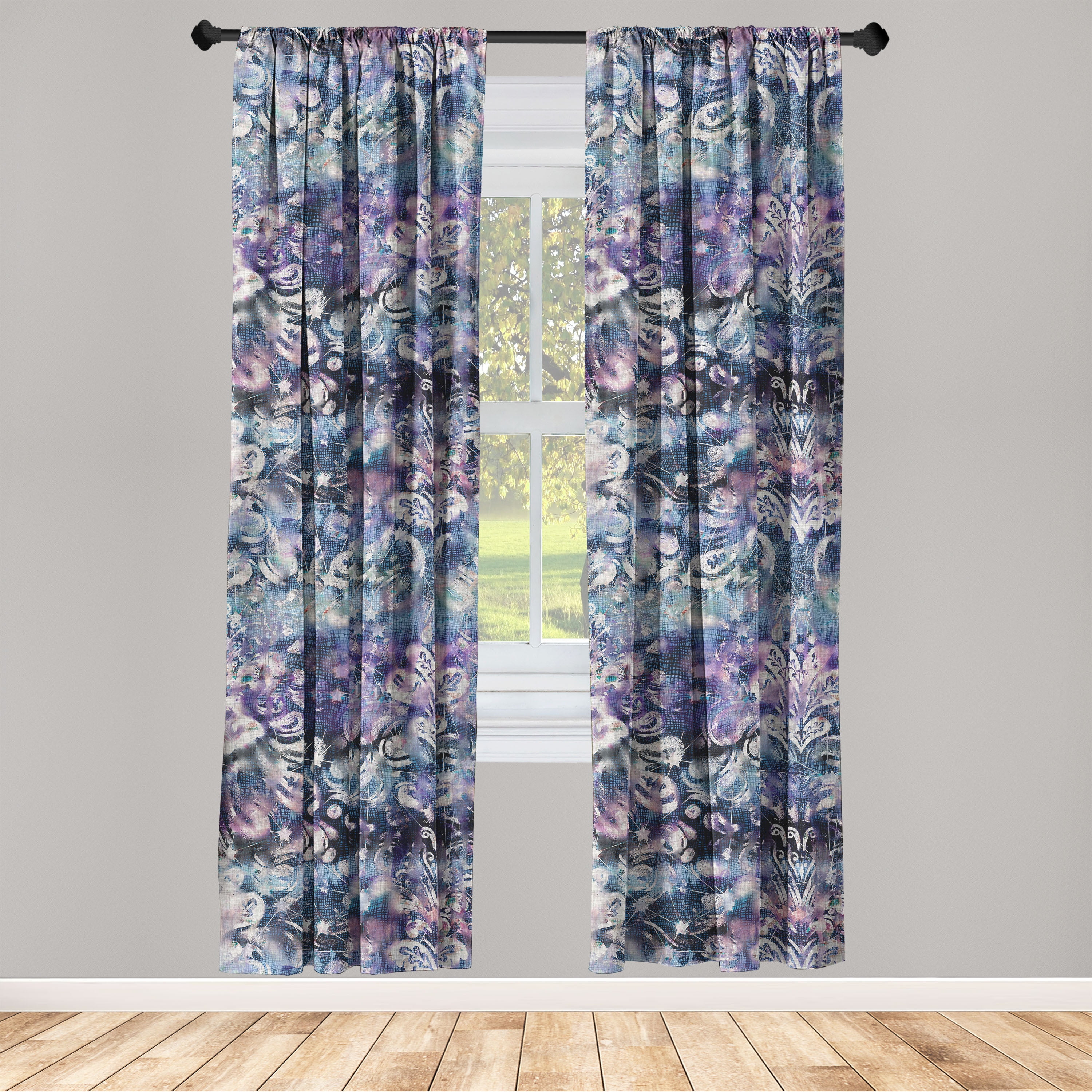 Boho Art Window Curtains, Jumble Bohemian Bloom Abstract Colorful ...