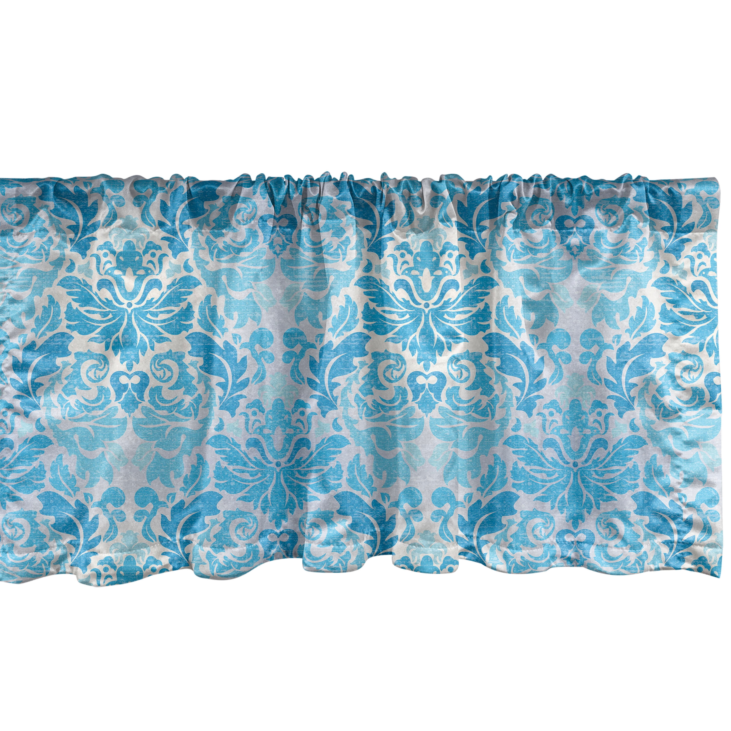 Boho Art Window Valance, Oceanic Colors of Vintage Leaves Damask ...