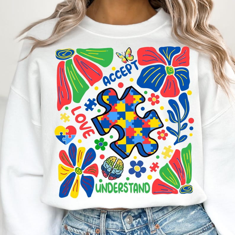 Boho Autism Awareness Sweatshirt, Retro Puzzle Piece Shirt, Glitter ...