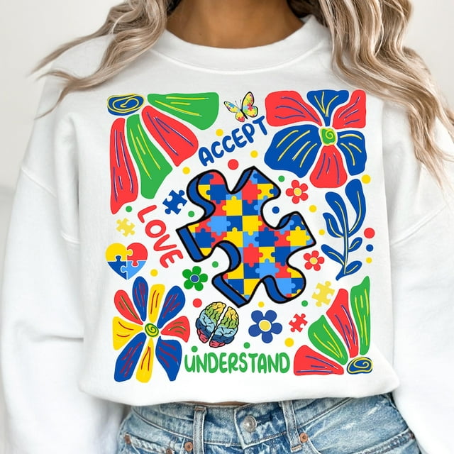 Boho Autism Awareness Sweatshirt, Retro Puzzle Piece Shirt, Glitter ...