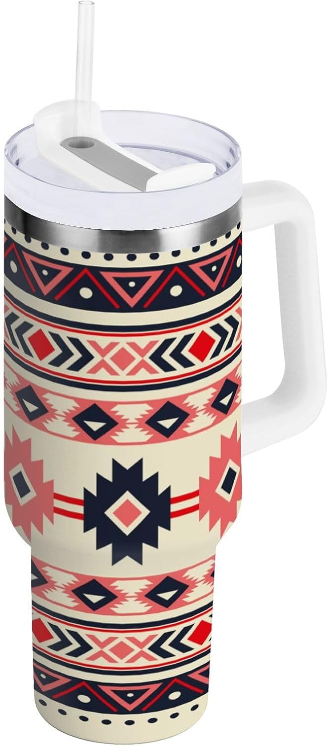 Boho Aztec 30 oz Tumbler with Handle, Stainless Steel Vacuum Insulated ...