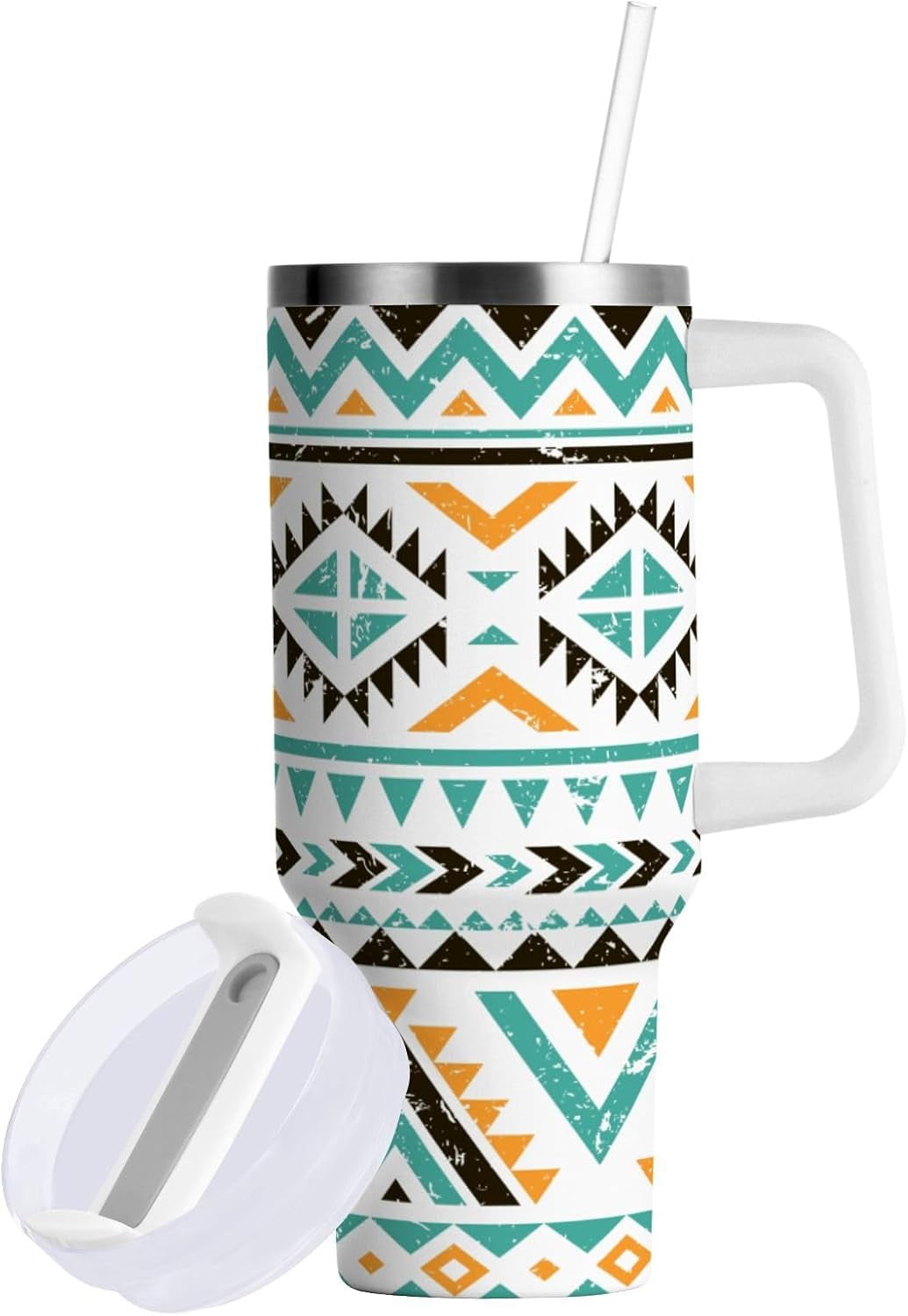 Boho Aztec 40 oz Tumbler with Handle, Stainless Steel Vacuum Insulated ...