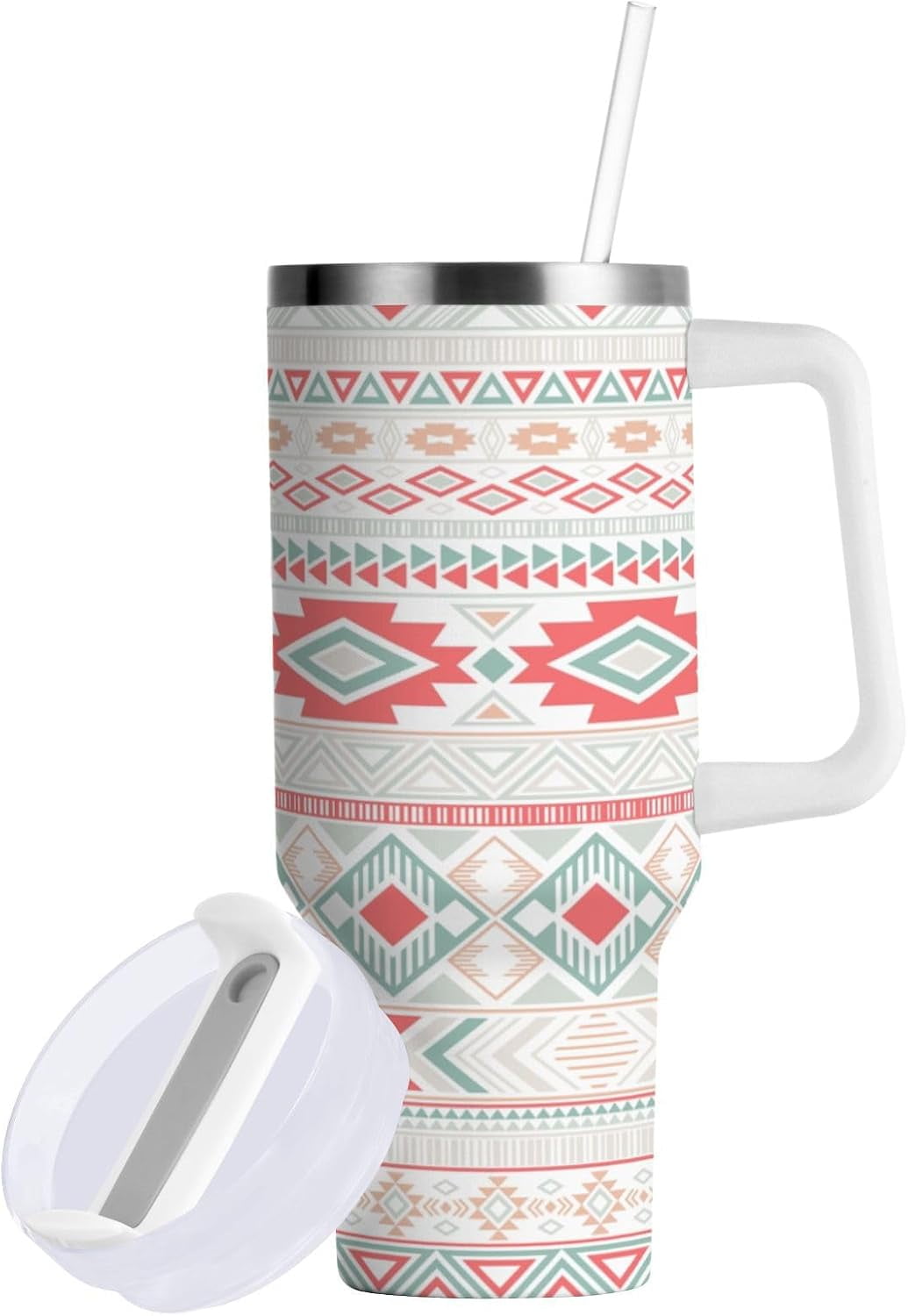 Boho Aztec 40 oz Tumbler with Handle, Stainless Steel Vacuum Insulated ...