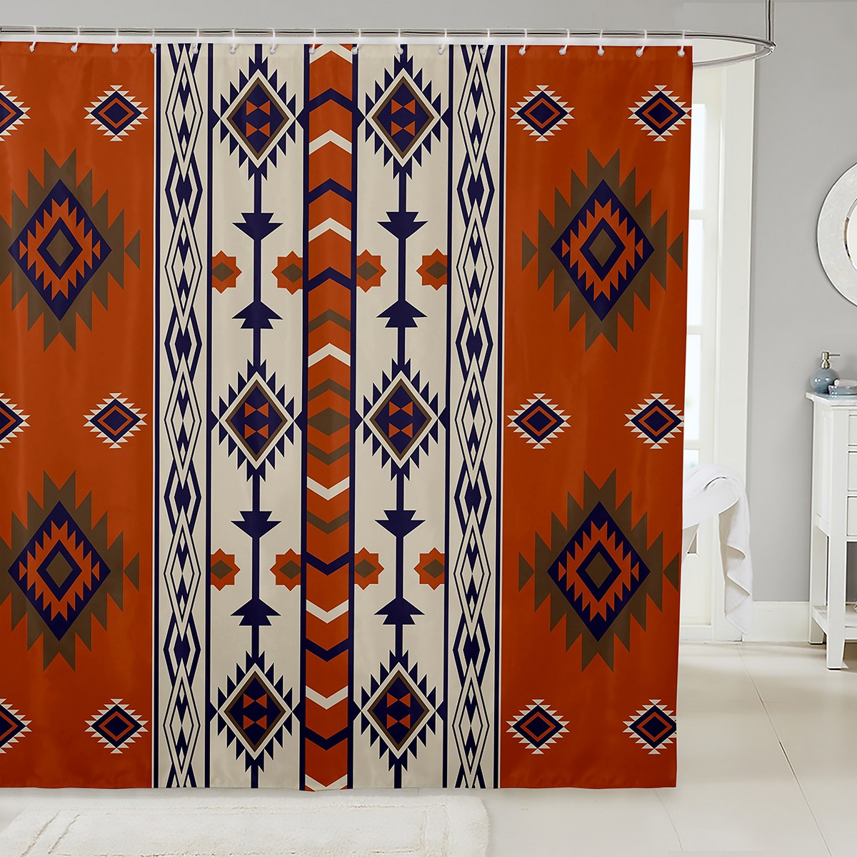 Boho Aztec Bath Curtain 72"Wx72"L,Western Bohemian Shower Curtain For ...